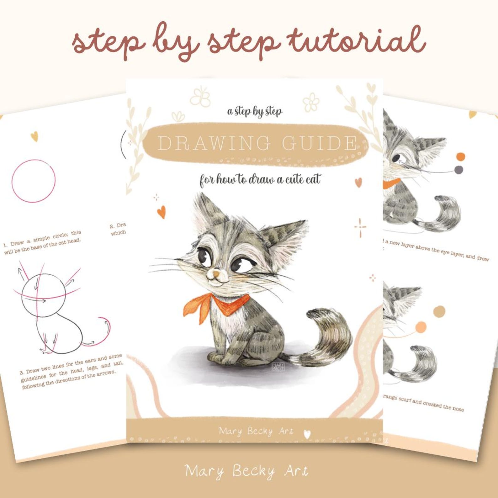 How to Draw and Colour a Cute Cat, Children Book Style, A Step by Step ...