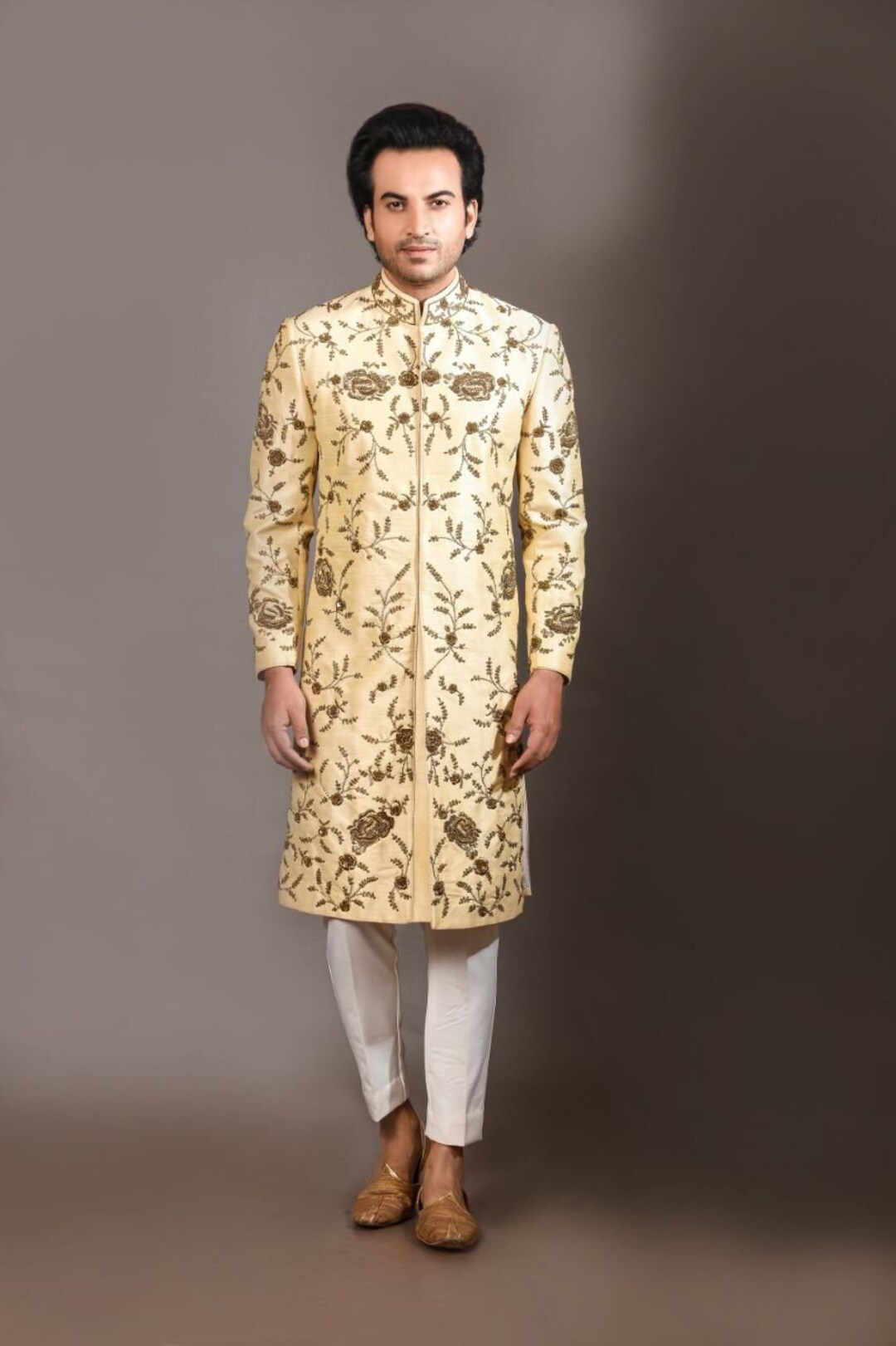 Gold Sherwani/ Designer Sherwani /groom Zardosi Sherwani/ - Etsy