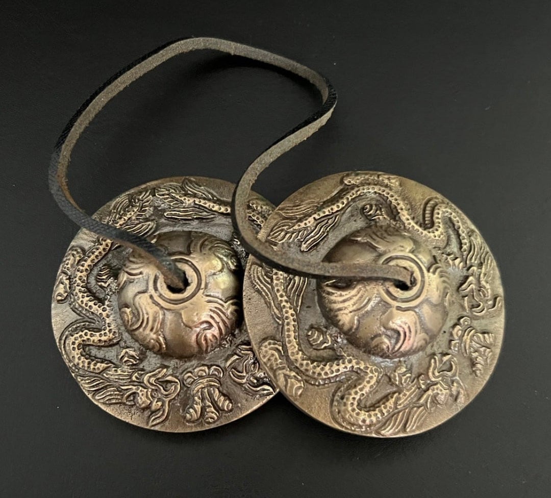3 Inch Diameter Hand Tuned to Key Om Dragon Embossed Tingsha-tingsha ...
