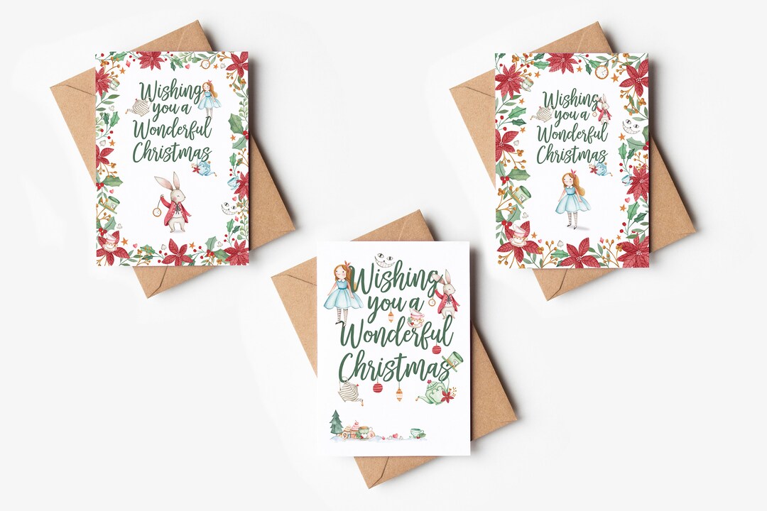 Alice in Wonderland Themed Christmas Card Multipack Pack of 3 A6 Cards ...