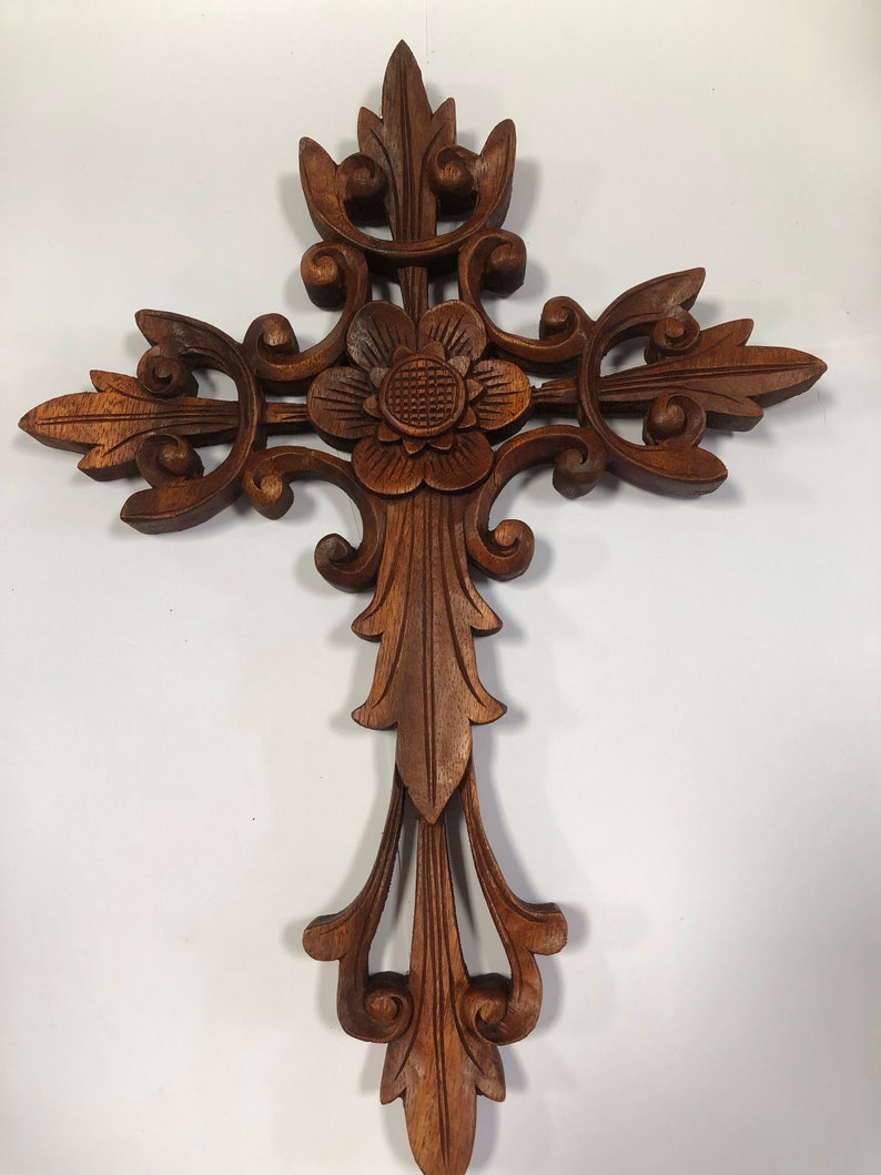 Carving Christian Hand Carved Cross Flower,wood Carving,hand Made ,wall ...
