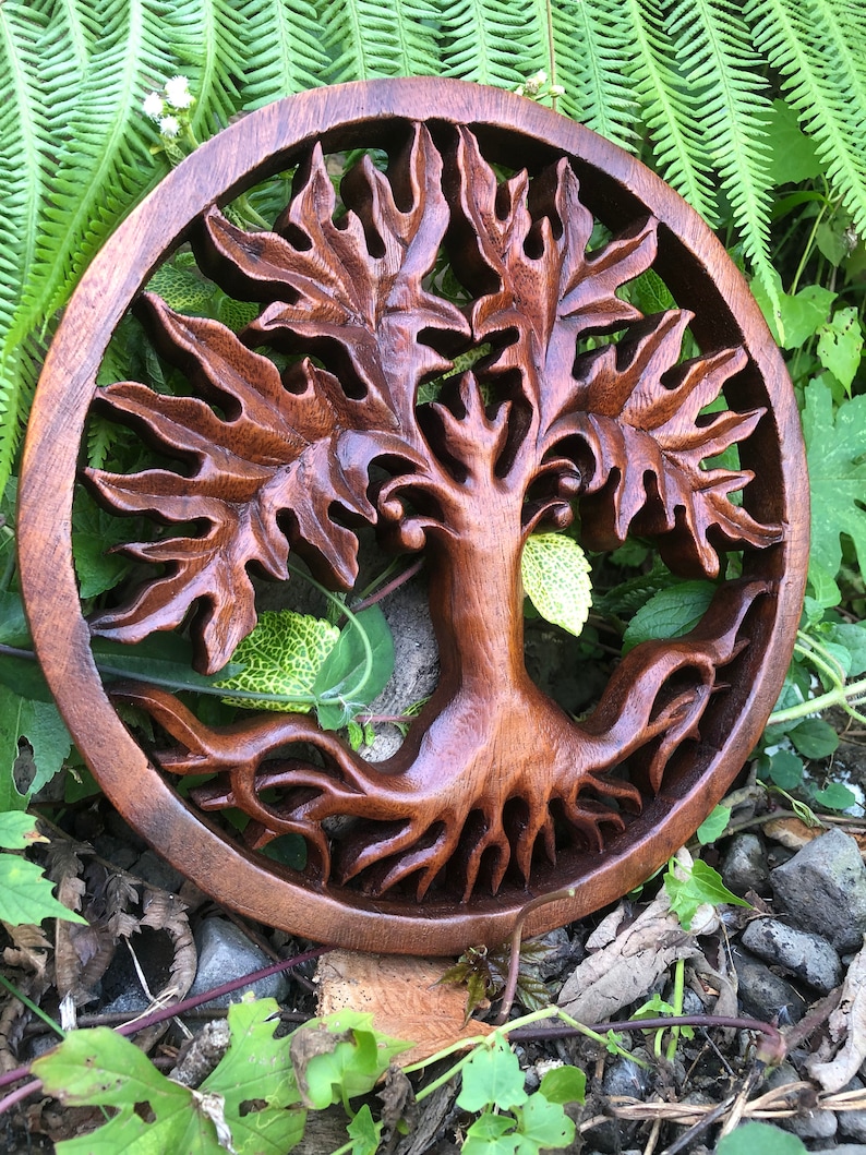 Handmade Suar Wood Carving: Tree of Life Medallion Wall Art - Etsy