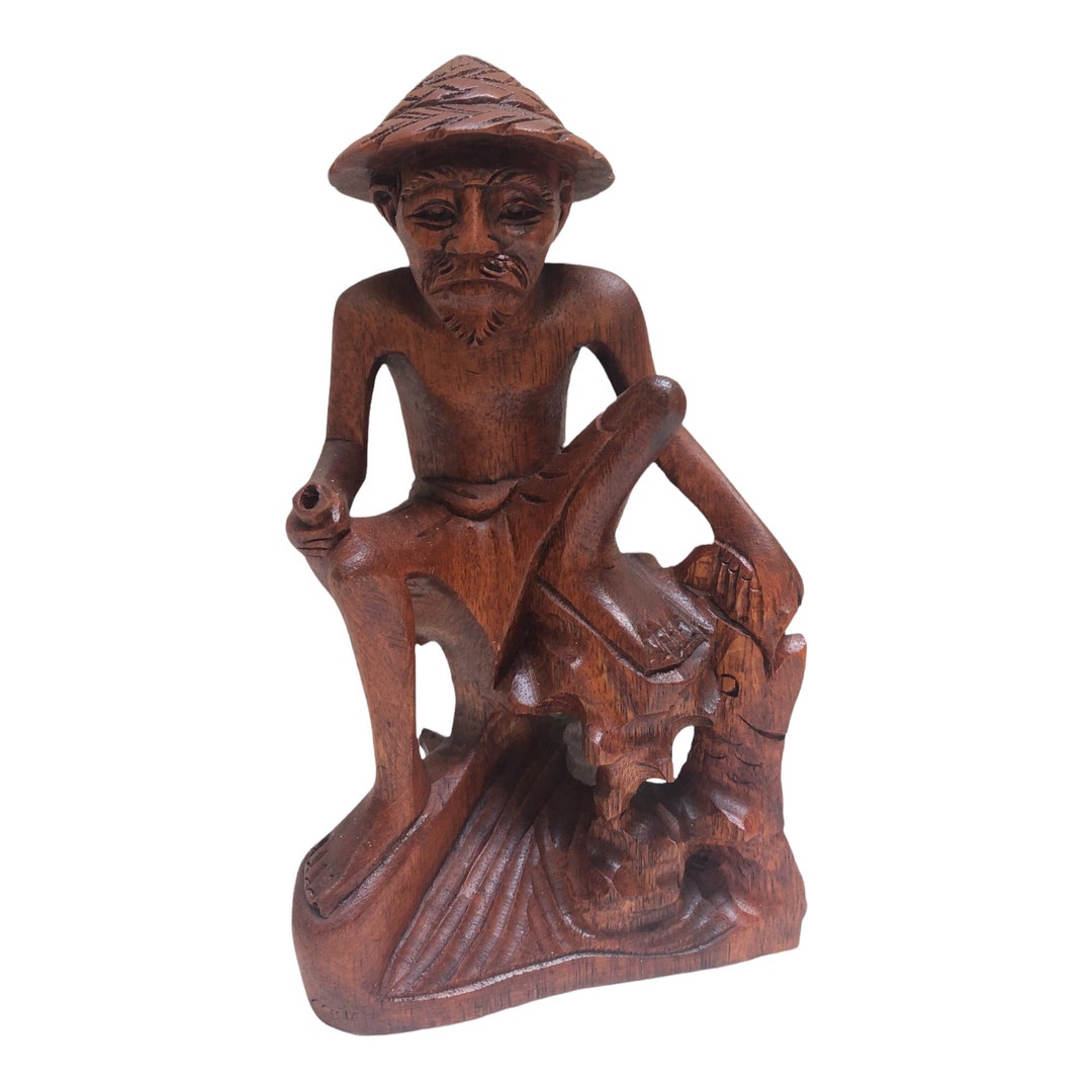 Fisherman Statue ,wood Statue ,woodcarving Fisherman Statue,wood ...