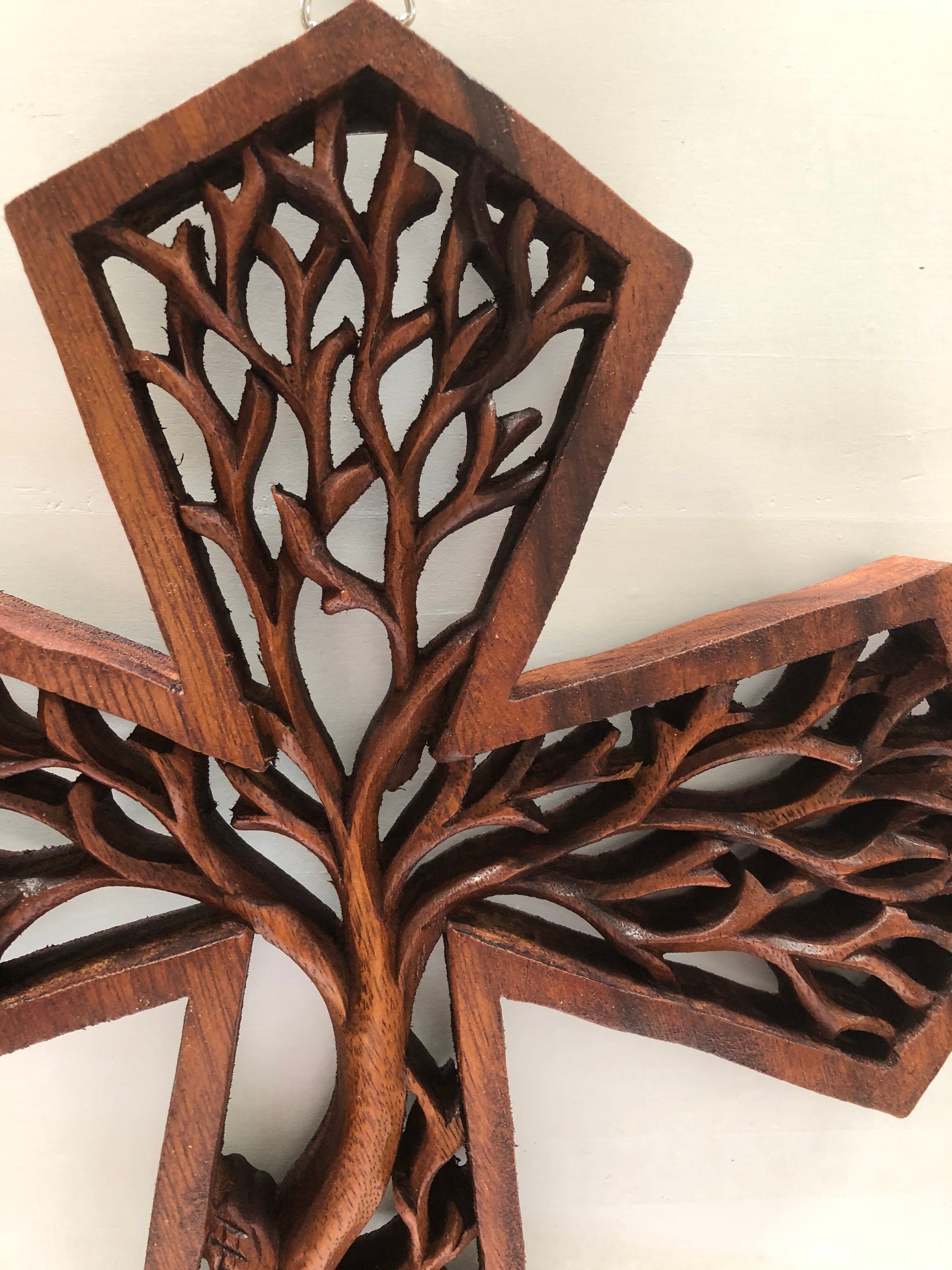 Tree of Life Christian Cross Hand Carved Crosswood - Etsy