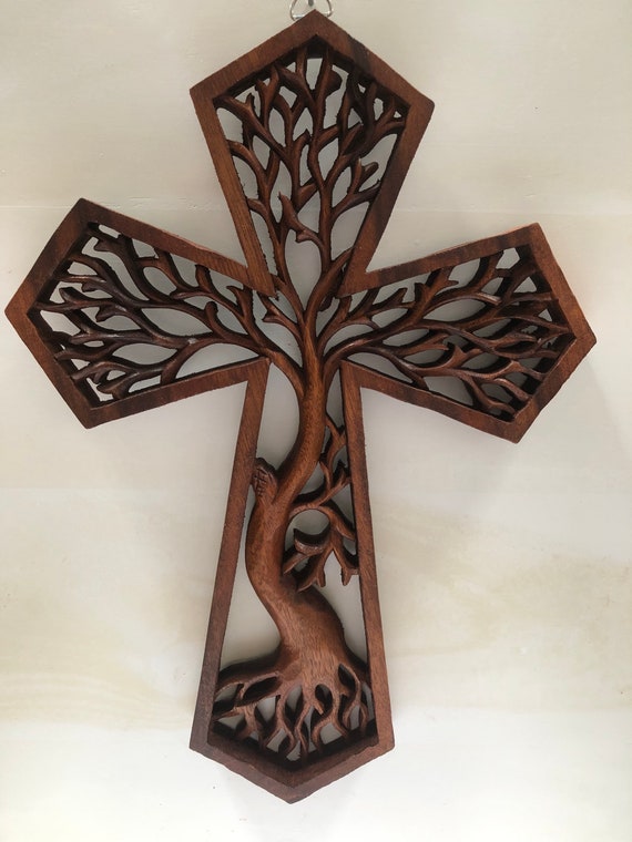 Tree of Life Christian Cross Hand Carved Cross - Etsy