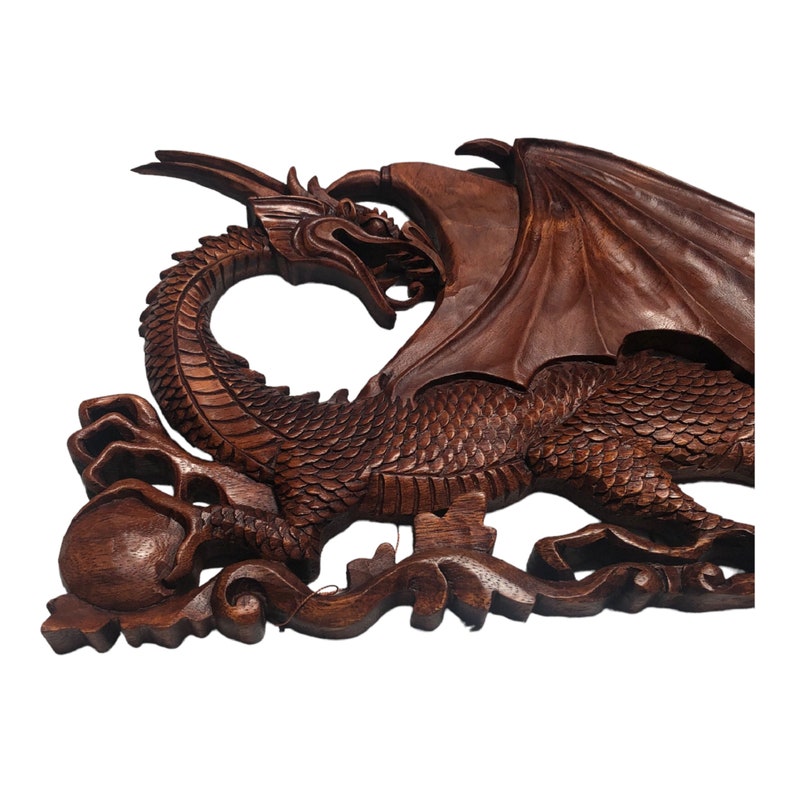 Wooden Dragon Wall Art, Fantasy, Mystical Animal, Wood Carving, Room ...