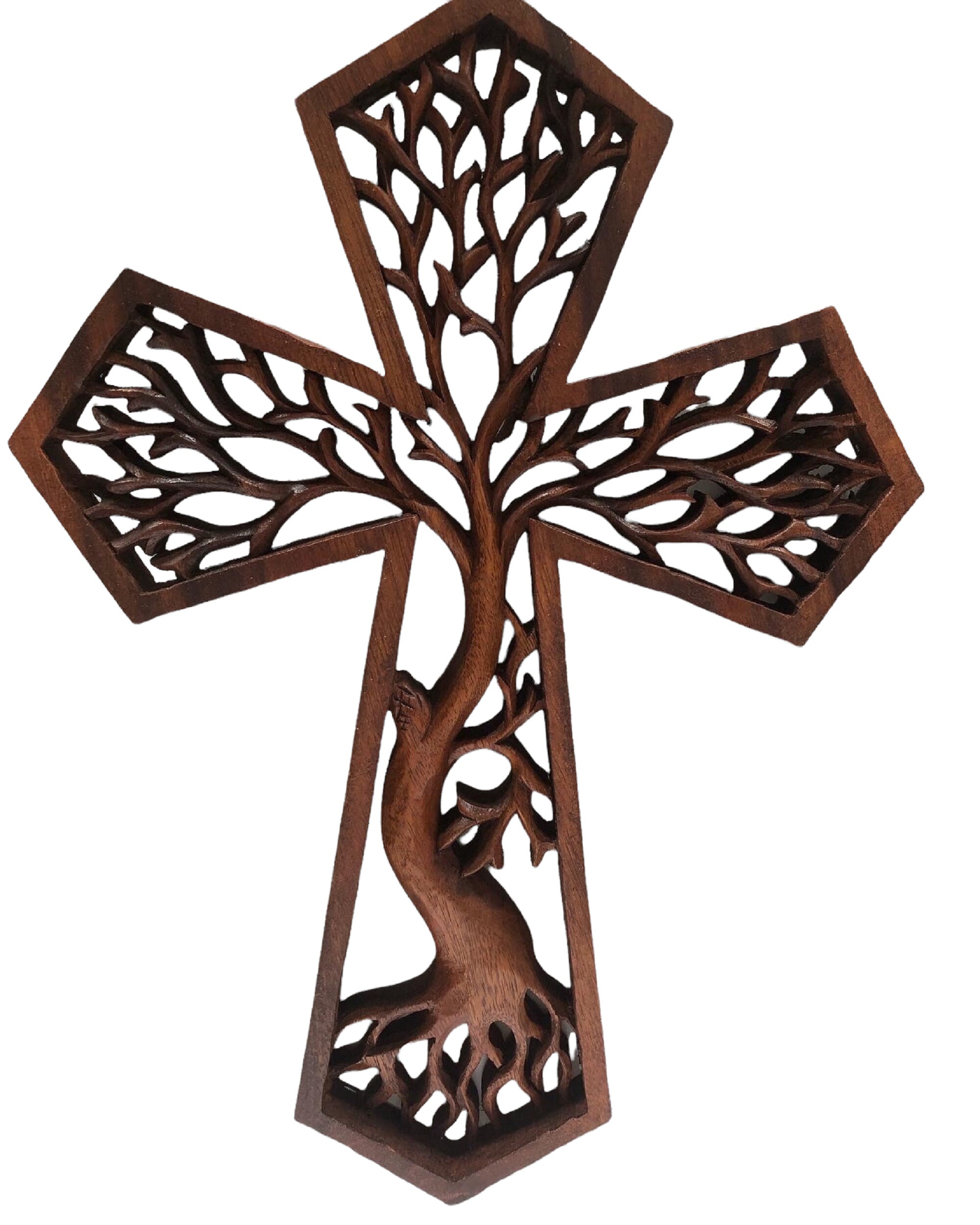 Tree of Life Christian Cross Hand Carved Crosswood - Etsy