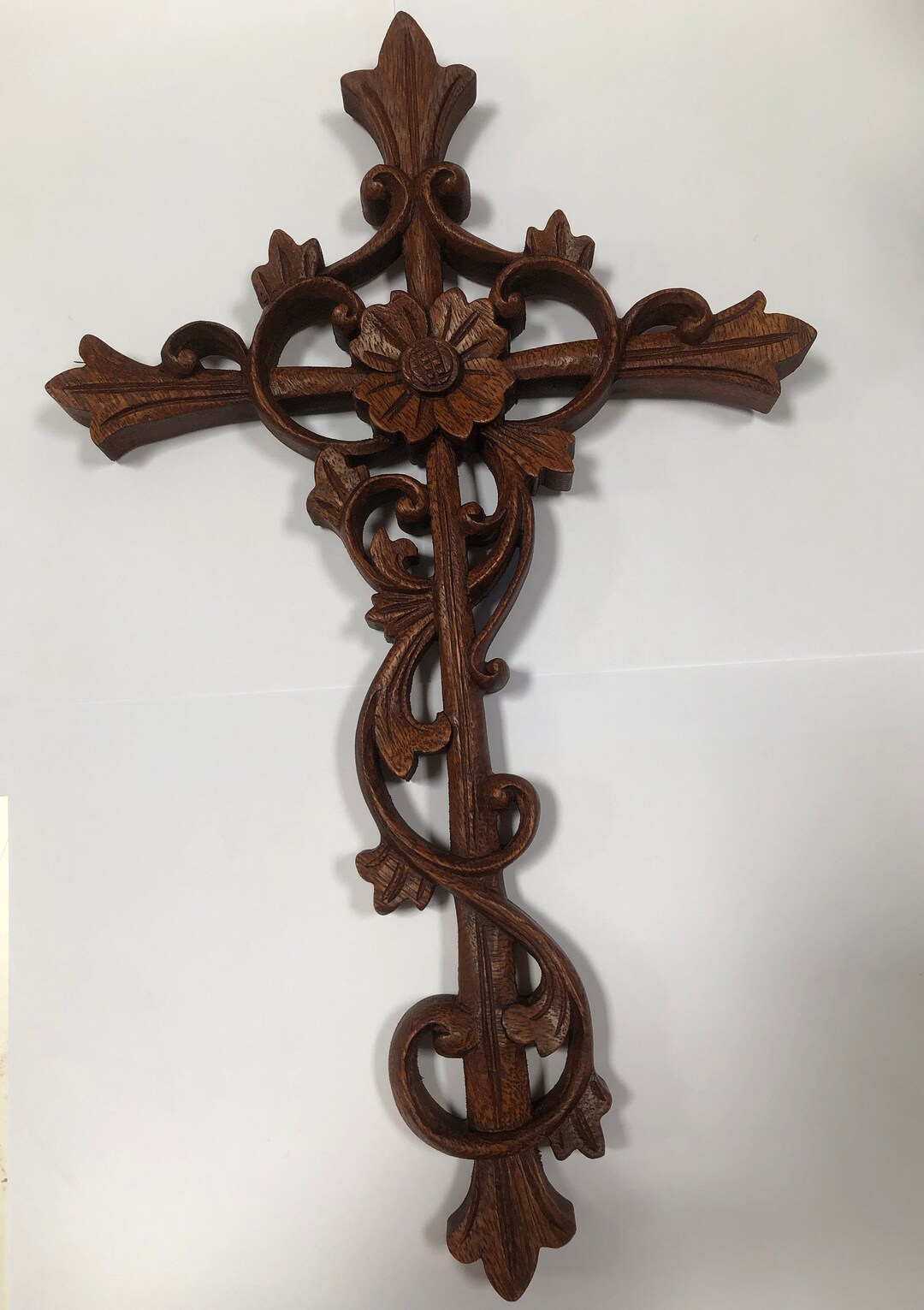 Wood Christian Cross ,hand Carved Cross Flower,wood Carving,hand Made ...