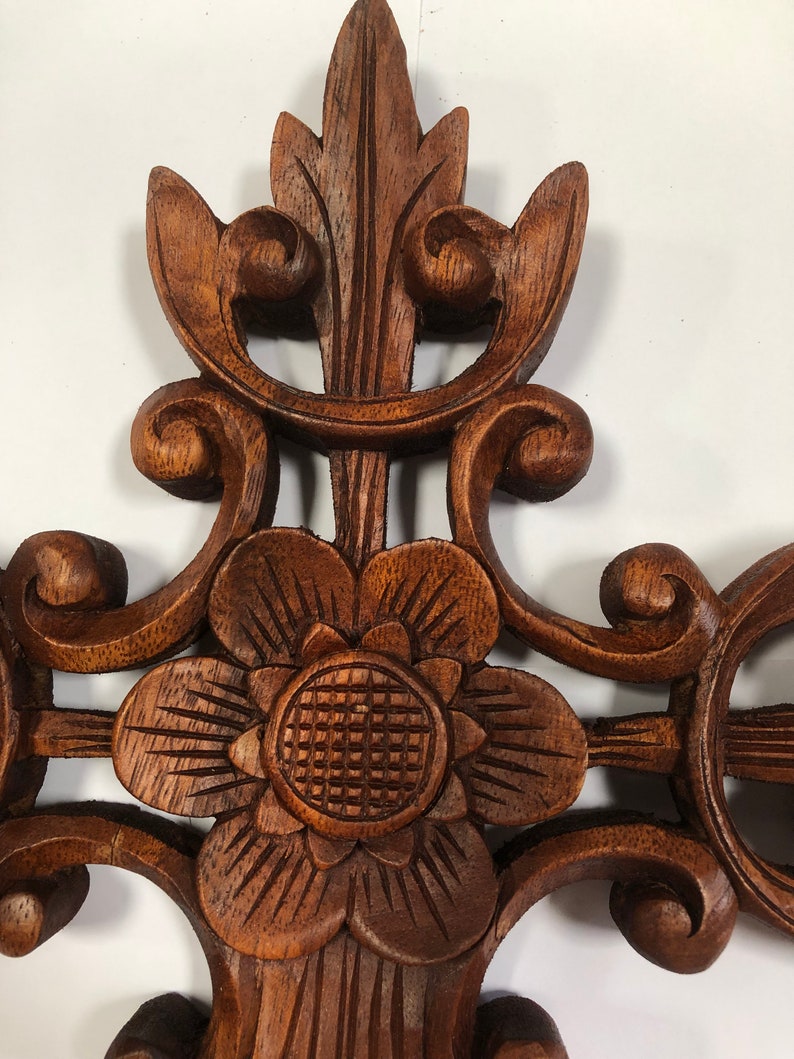 Carving Christian Hand Carved Cross Flower,wood Carving,hand Made ,wall ...