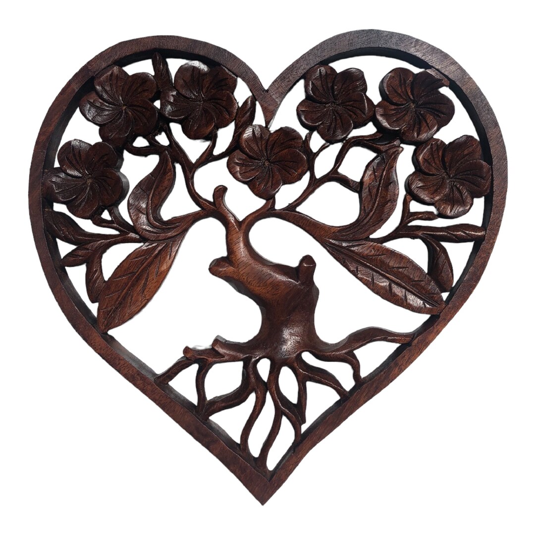 Wooden Carving Wall Art Decor,heart Wallpranjipane Flower,birthday Gift ...