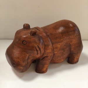 Wooden Hippo 20cm ,hand Made,wooden Carving ,animal Statue ,hand Made ...