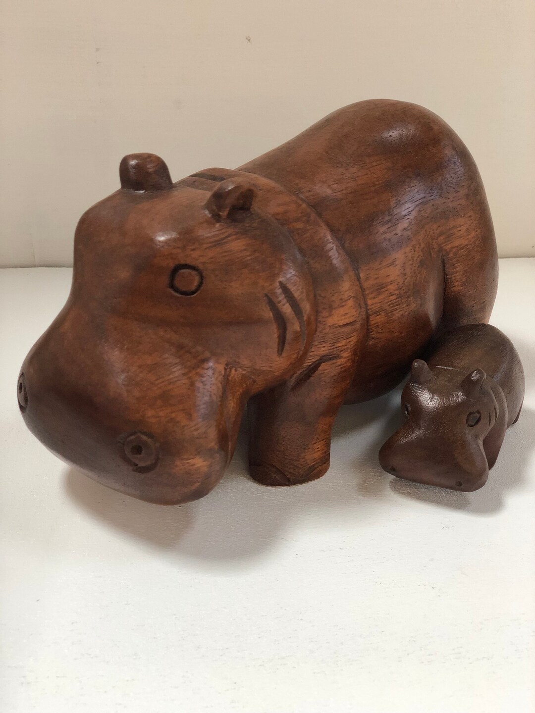 Wooden Hippo 20cm ,hand Made,wooden Carving ,animal Statue ,hand Made ...