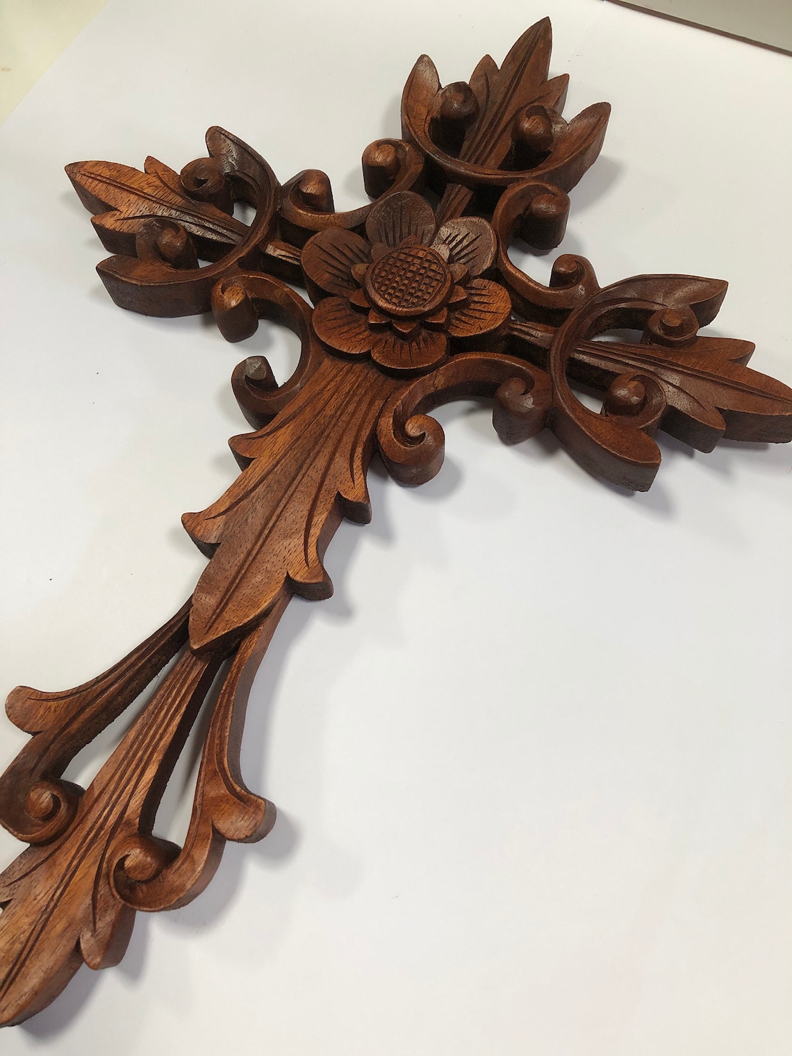 Carving Christian Hand Carved Cross Flower,wood Carving,hand Made ,wall ...
