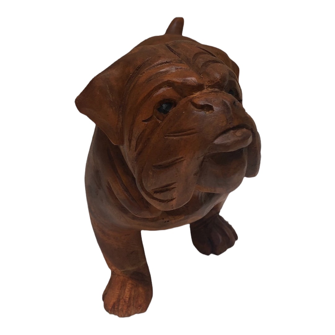 Miniature Wood Carved Animal Sculpture Dog Statue Wood Natural - Etsy