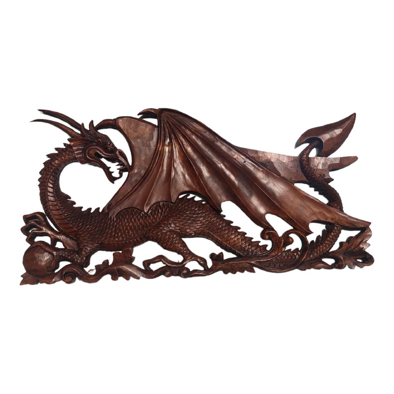 Wooden Dragon Wall Art, Fantasy, Mystical Animal, Wood Carving, Room ...