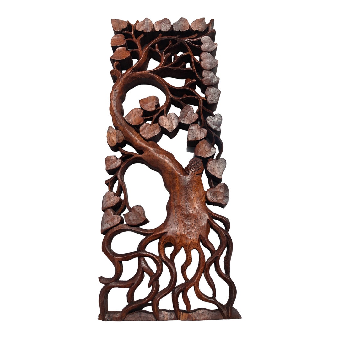 Hand Carved Suar Wood Budhi Tree Wall Decor: Balinese Art - Etsy