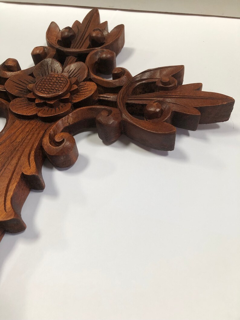 Carving Christian Hand Carved Cross Flower,wood Carving,hand Made ,wall ...