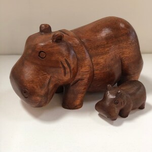 Wooden Hippo 20cm ,hand Made,wooden Carving ,animal Statue ,hand Made ...
