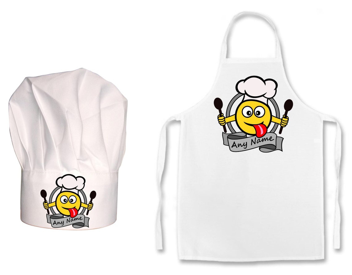 PERSONALISED Emoticon Smiley Face Chef Print Childs Chefs Hat or Apron ...
