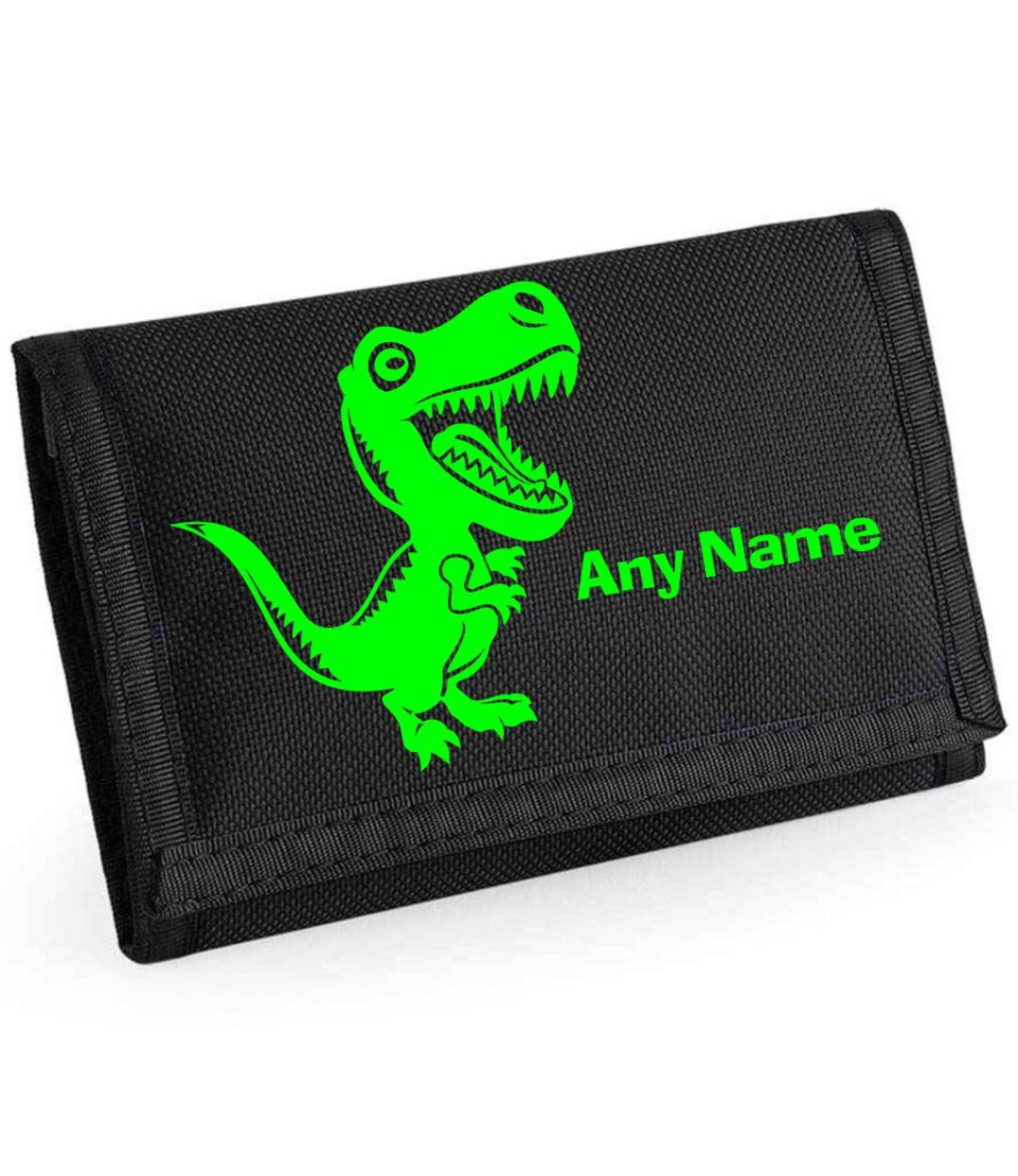PERSONALISED T-rex Dinosaur Print Black Boys Ripstrip Wallet ...