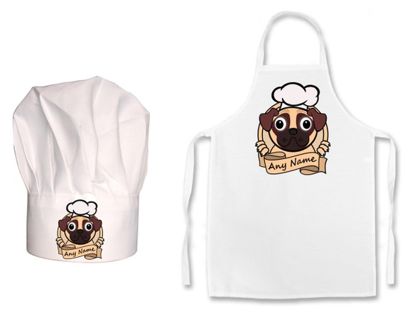 PERSONALISED Cute Pug Dog Chef Print Childs Chefs Hat or Apron - Etsy UK