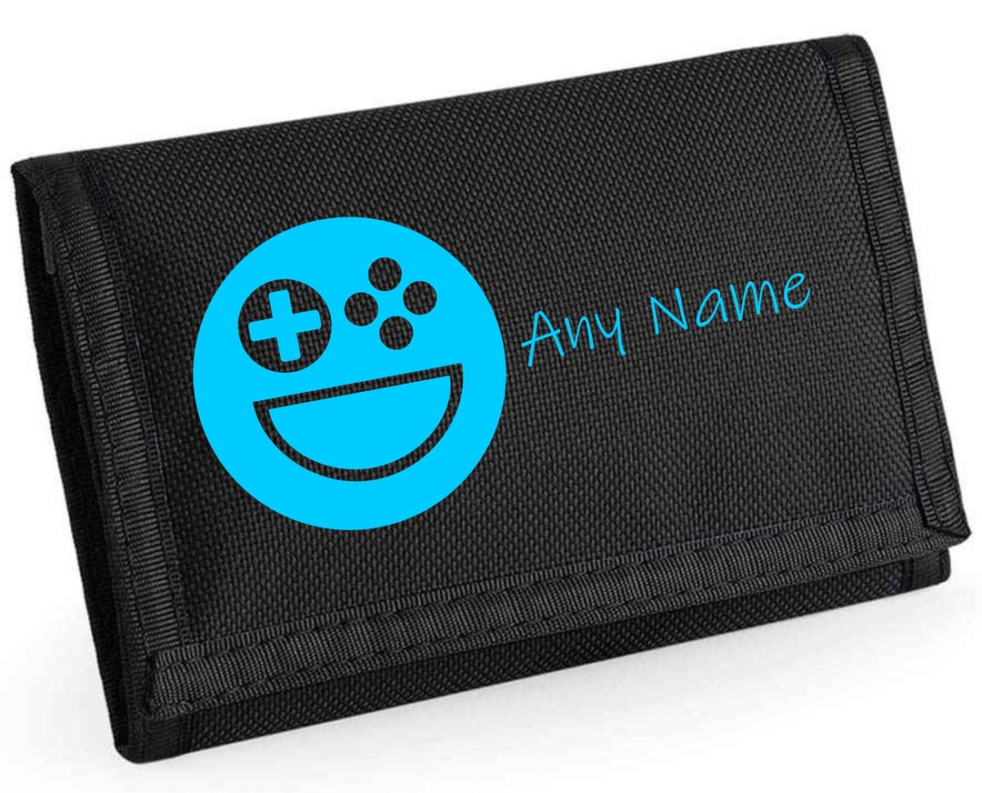 PERSONALISED Smiley Face Gaming Print Black Boys Ripstrip Wallet - Etsy UK