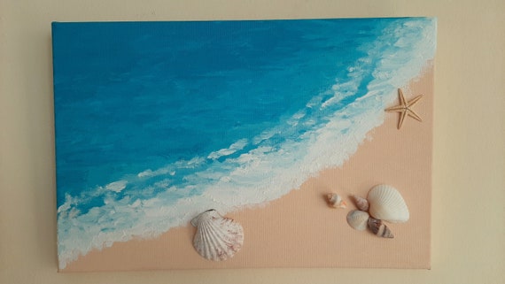 Original Acrylic painting Beach Sea Shells Hand painted | Etsy