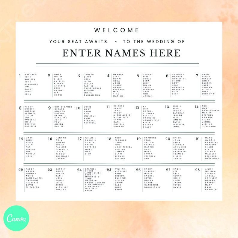 Seating Plan Wedding Welcome Sign Table Plan Seating Map Minimalist ...