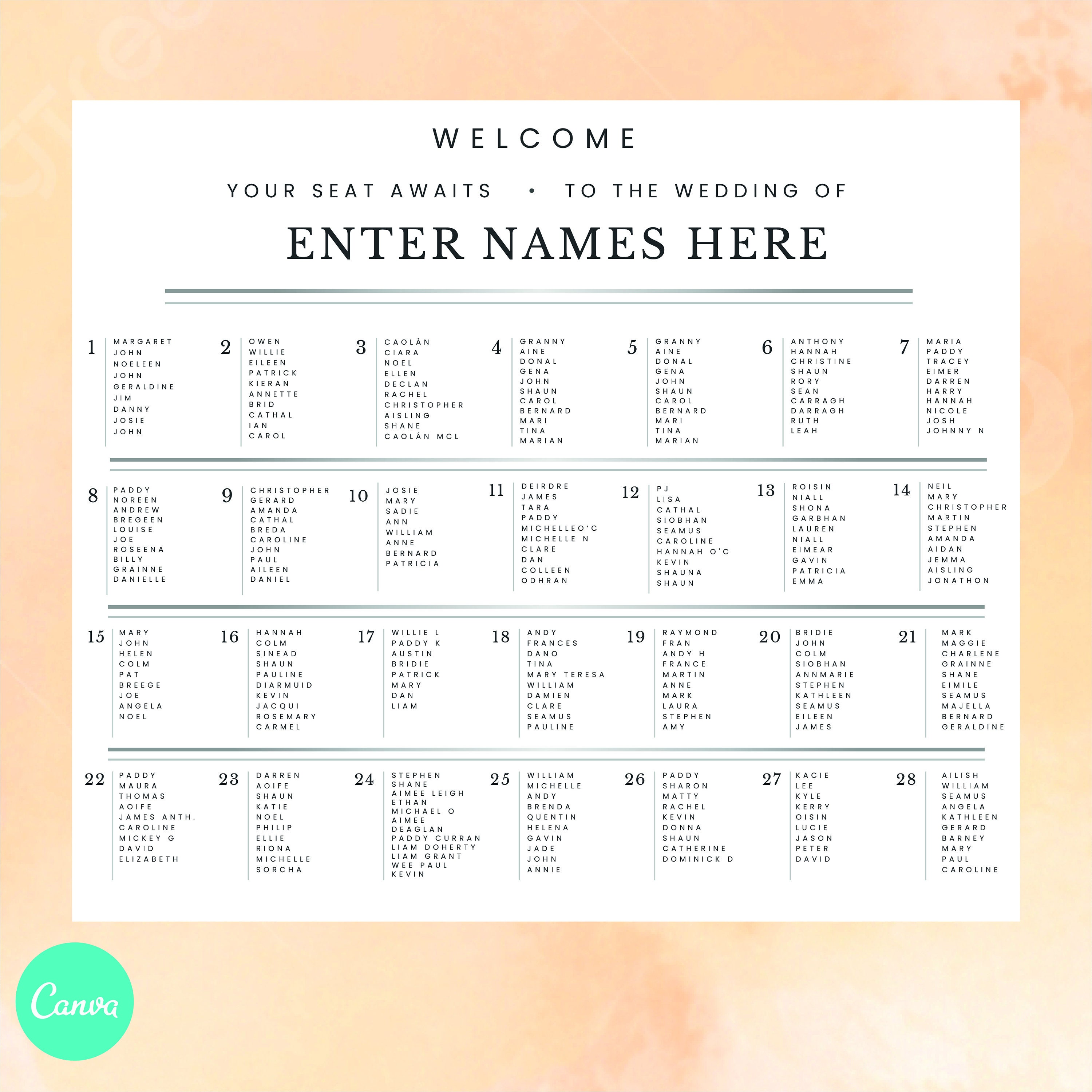 Seating Plan Wedding Welcome Sign Table Plan Seating Map Minimalist ...
