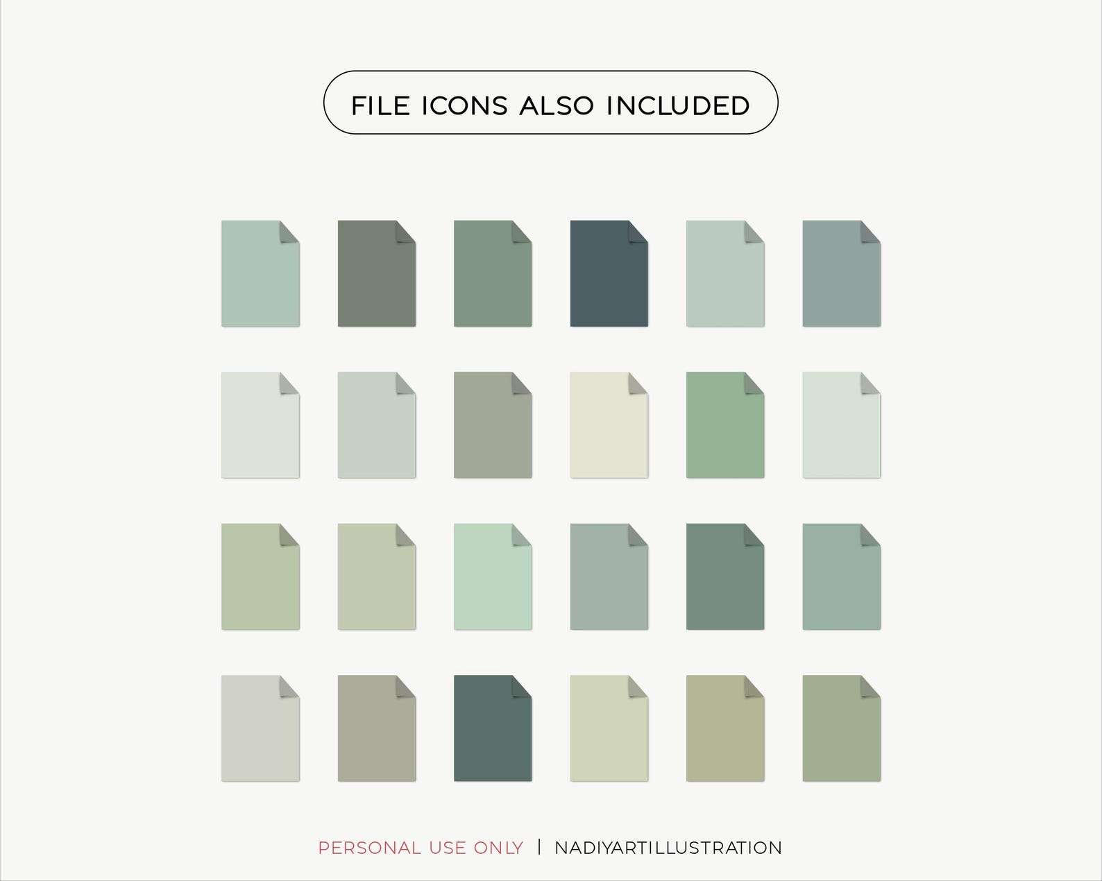 Set of File and Folder Icons, Sage Green File Icon, Green Desktop Icons ...