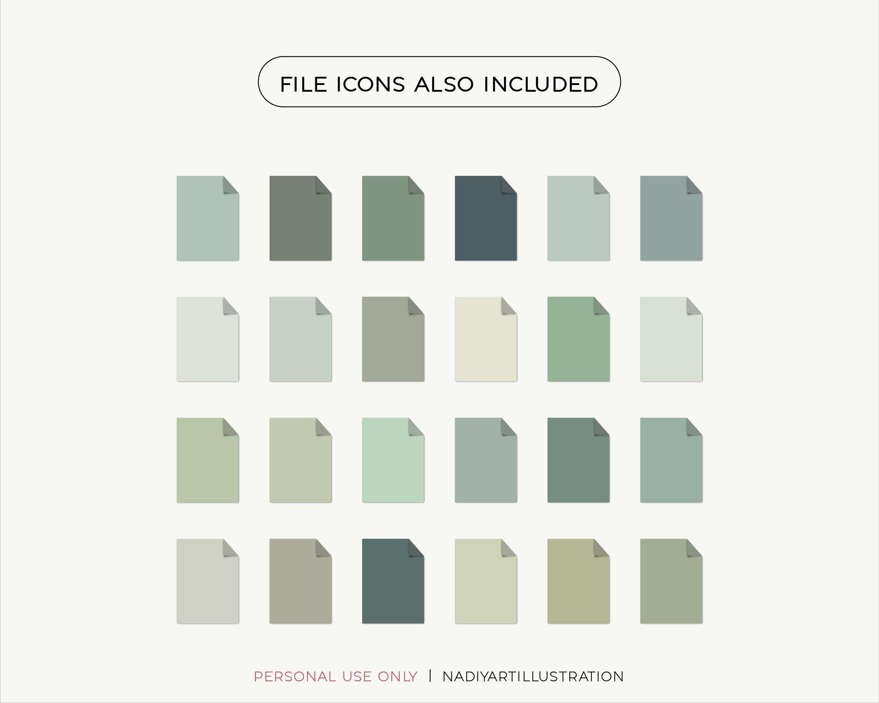 Set of File and Folder Icons, Sage Green File Icon, Green Desktop Icons ...