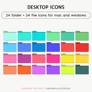 Set of File Folder Icons, Multicolor Desktop Icons, Colored Folder ...
