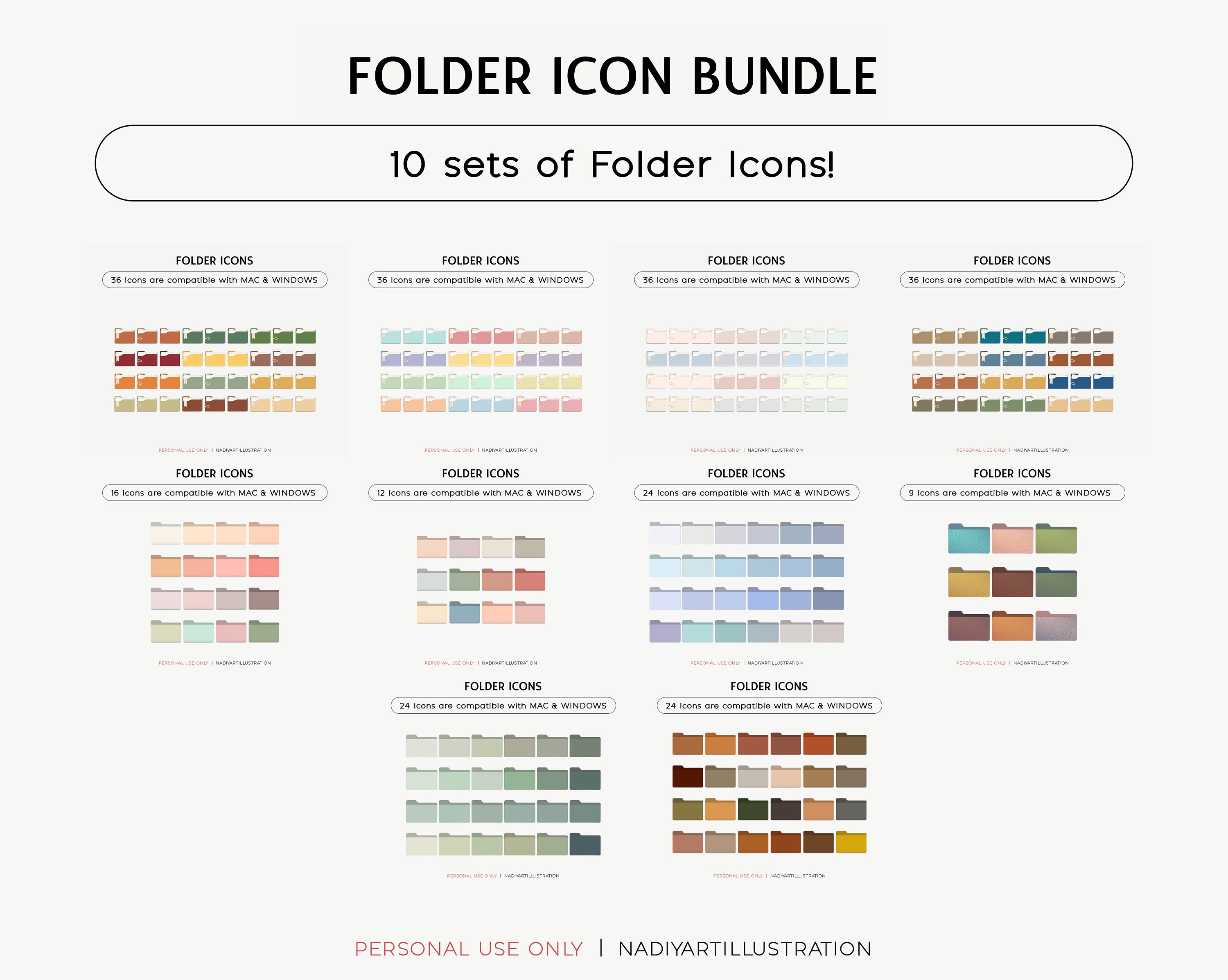 Folder Icons, Icon Set, Icon Pack, Icon Bundle, Desktop Icons Cute ...