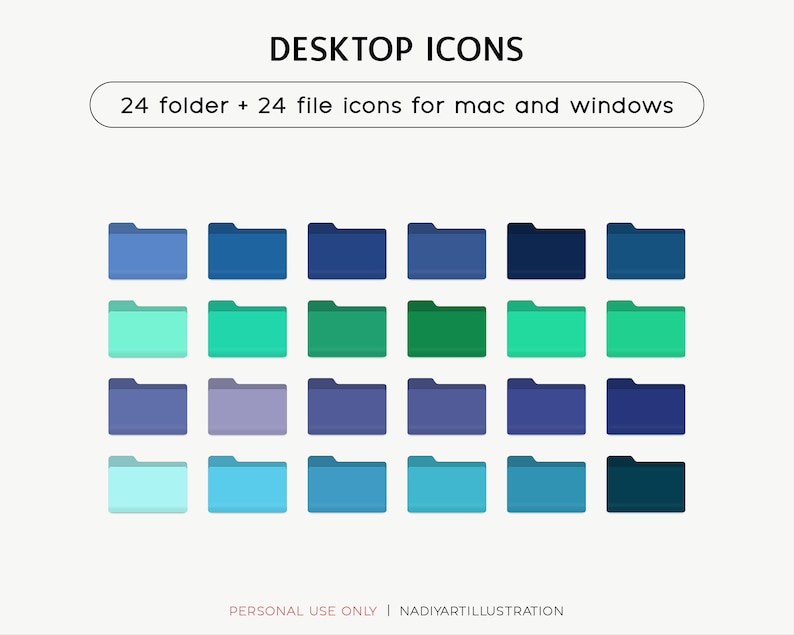 Blue Aesthetic File and Folder Icons, Desktop Icons for Mac and Windows ...