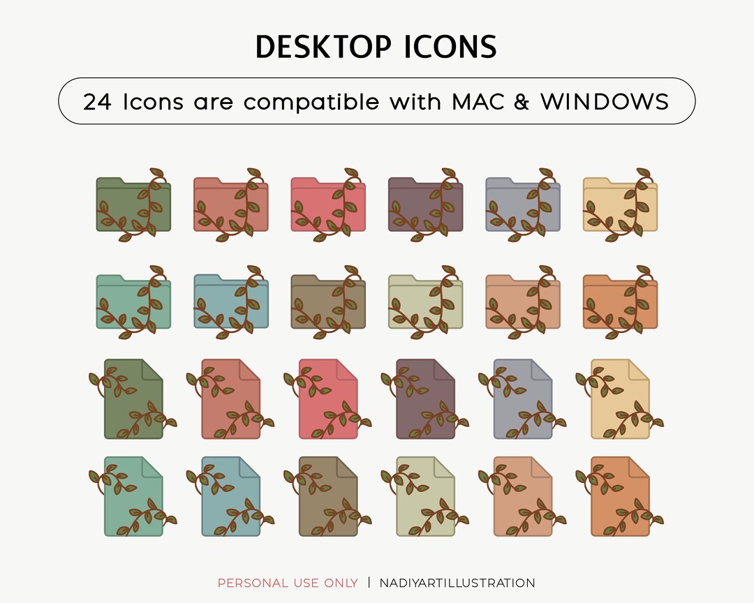 Boho Desktop Icons, Retro Icons, Muted Color, MacBook Desktop Icons ...