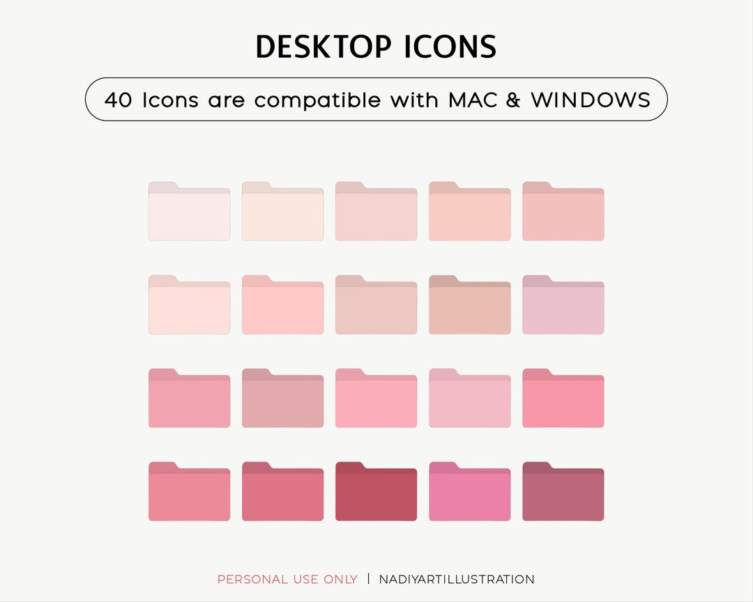 Pink Desktop Icons, Set of Folder and File Icons, Desktop Icons Cute ...