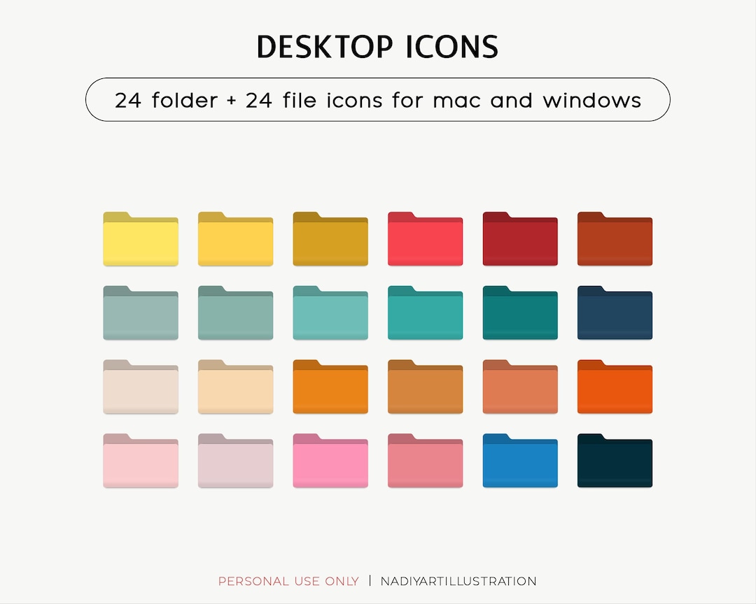 Bundle File Folder Icons, Desktop Icons Pack, Bright Color Desktop ...