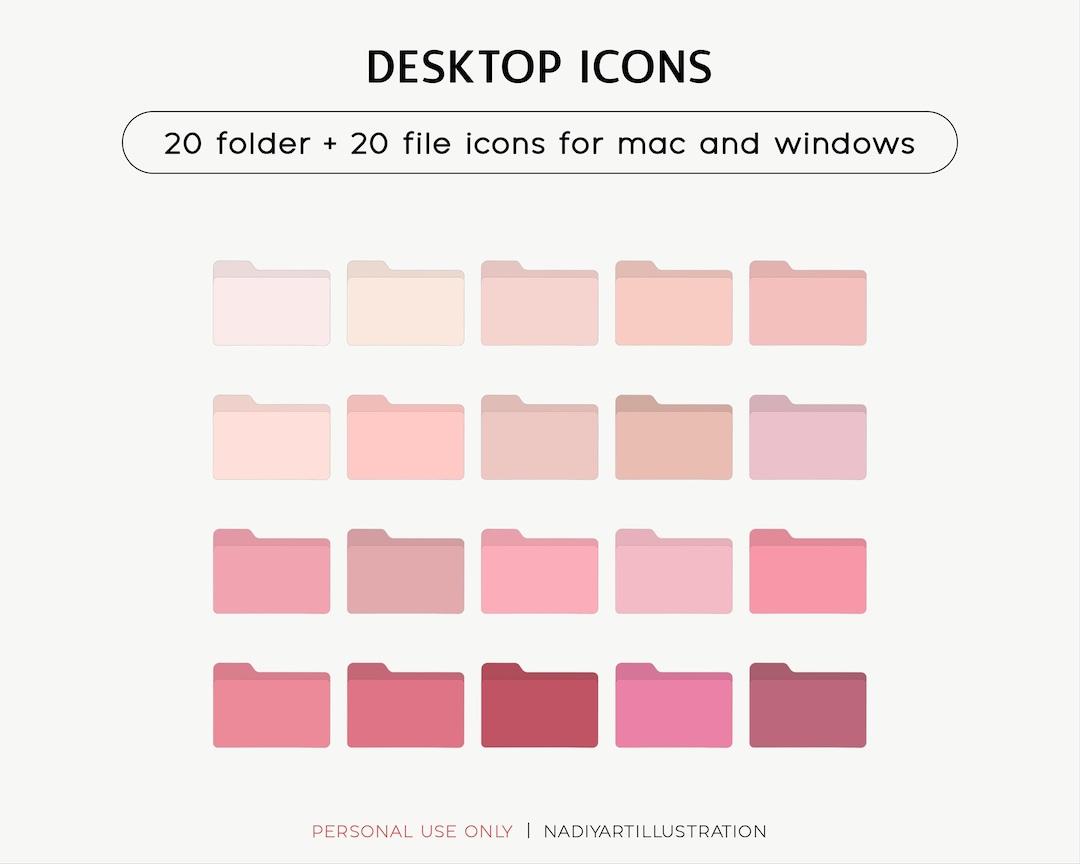 Pink Desktop Icons, Set of Folder and File Icons, Desktop Icons Cute ...