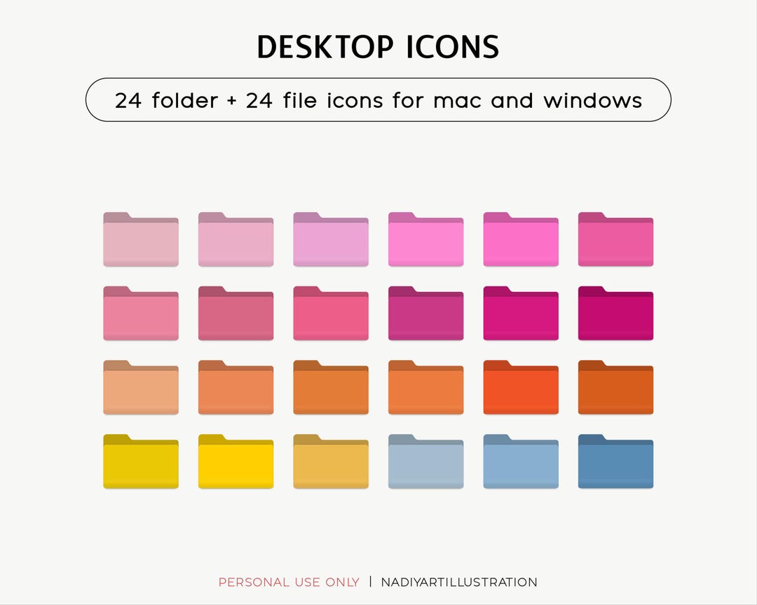 Pink Folder File Icon Set, Cute Desktop Icon Pack, Multicolor Computer ...