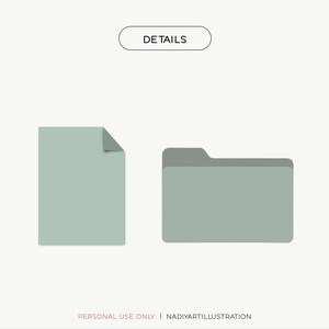 Set of File and Folder Icons, Sage Green File Icon, Green Desktop Icons ...