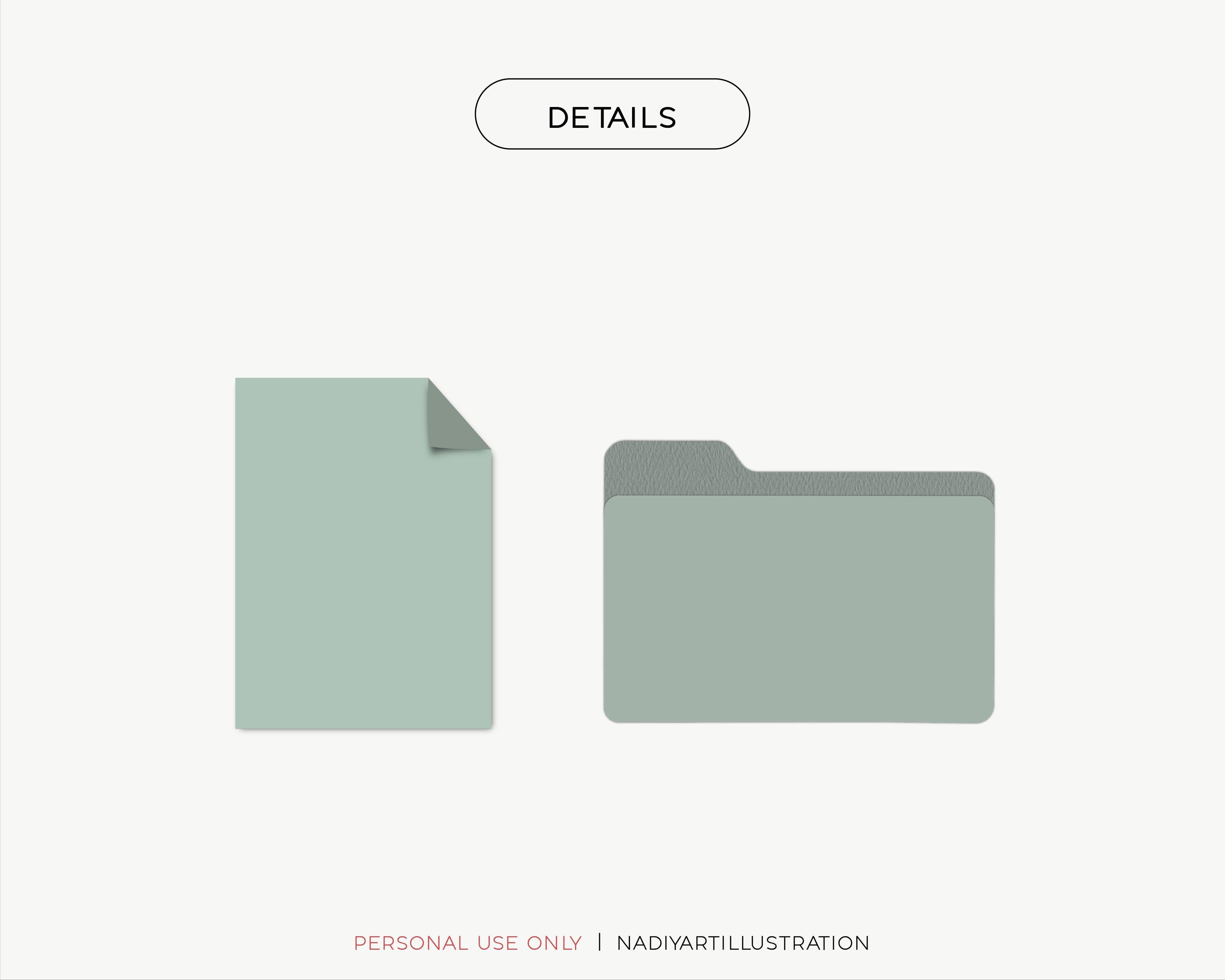 Set of File and Folder Icons, Sage Green File Icon, Green Desktop Icons ...