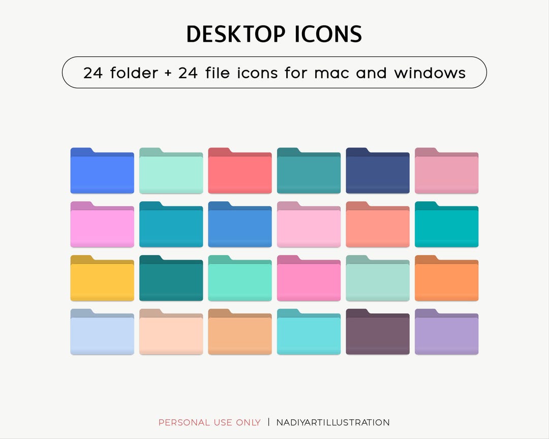 Set of File Folder Icons, Multicolor Desktop Icons, Colored Folder ...