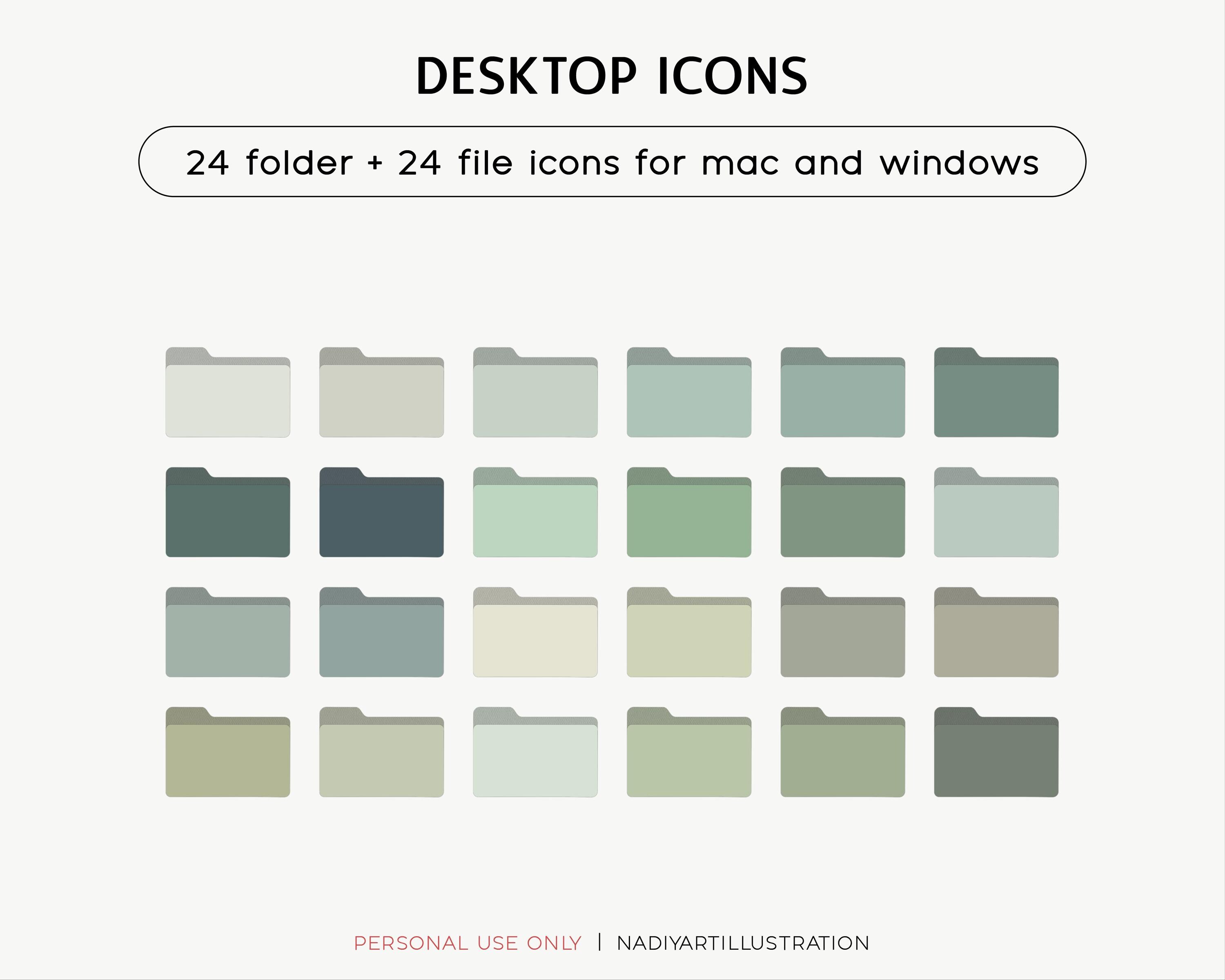 Set of File and Folder Icons, Sage Green File Icon, Green Desktop Icons ...