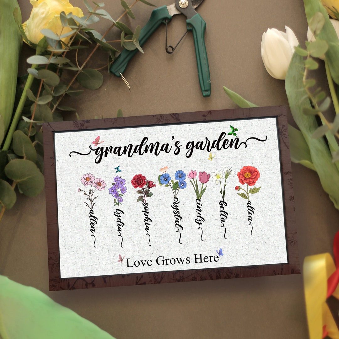 Grandma's Garden Signs, Mother's Day Gift, Custom Birthday Flower Name ...