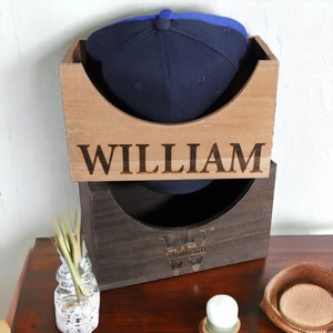 Personalized Hat Box, Gift for Him, Engraved Name, Wooden Hat Holder ...