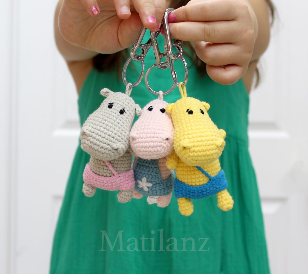 Crochet Keychain, Hippo Plushie, Handmade Amigurumi Stuffed Animal ...