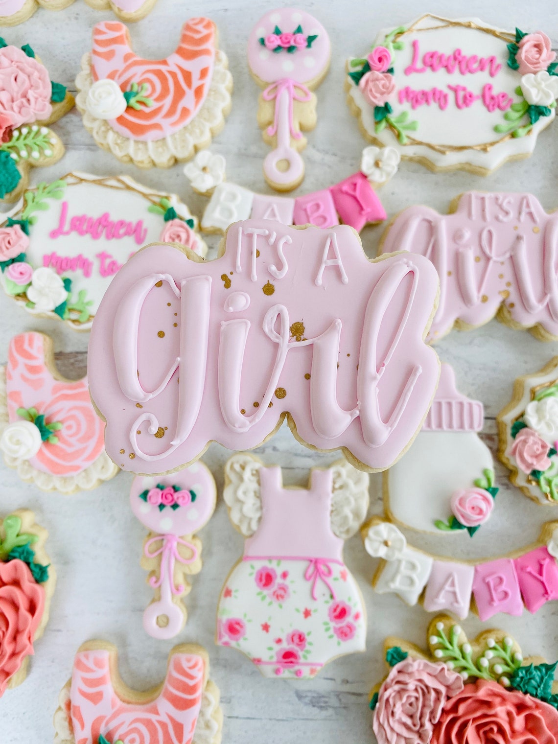 Pink Baby Shower Cookies It's a Girl Onesies Bibs - Etsy