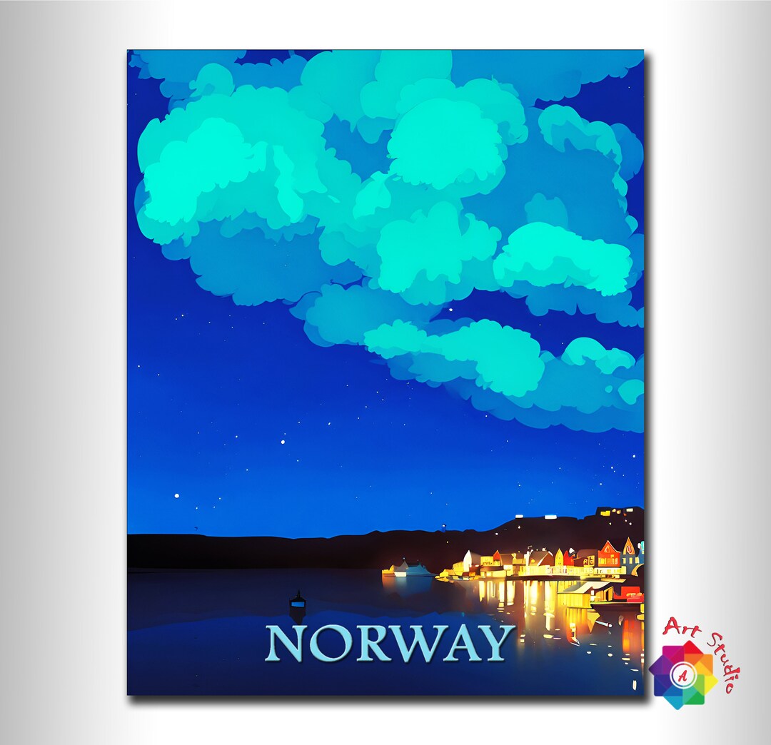 Tromso Norwegian Fjords Wedding Gift Arctic Sky VINTAGE Print Aurora ...
