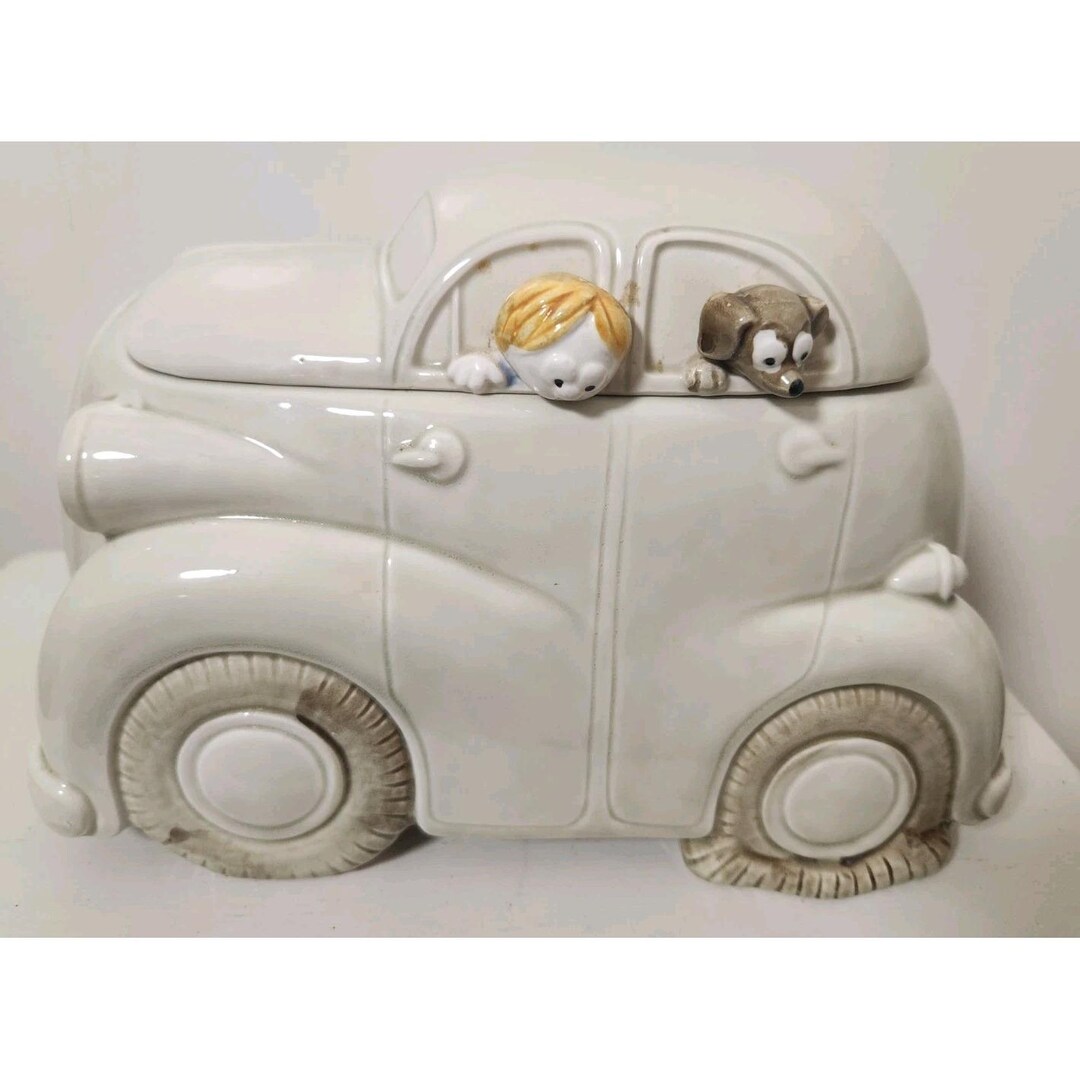 Fitz and Floyd Auto Cookie Jar Flat Tire Car With Dog Child Treats 1978 ...