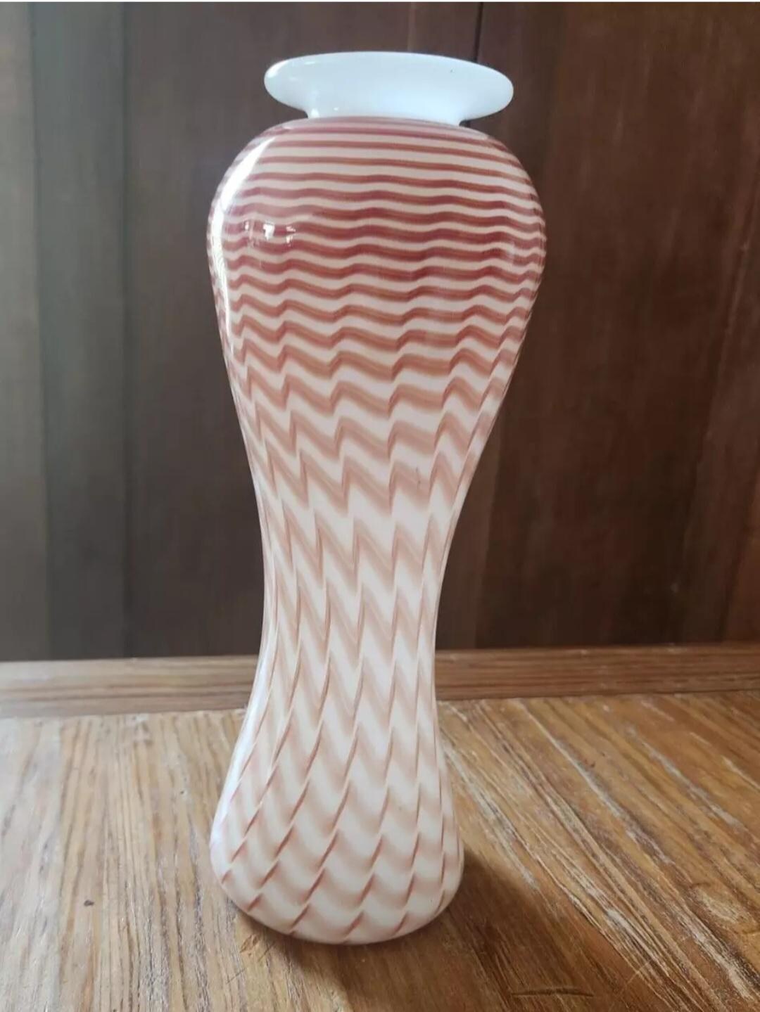 Joe Mattson Vintage Hand Blown Glass Art Glass Vase Brown White Signed ...